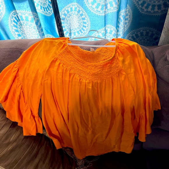 Tops | Off The Shoulder Bright Orange Top | Poshmark